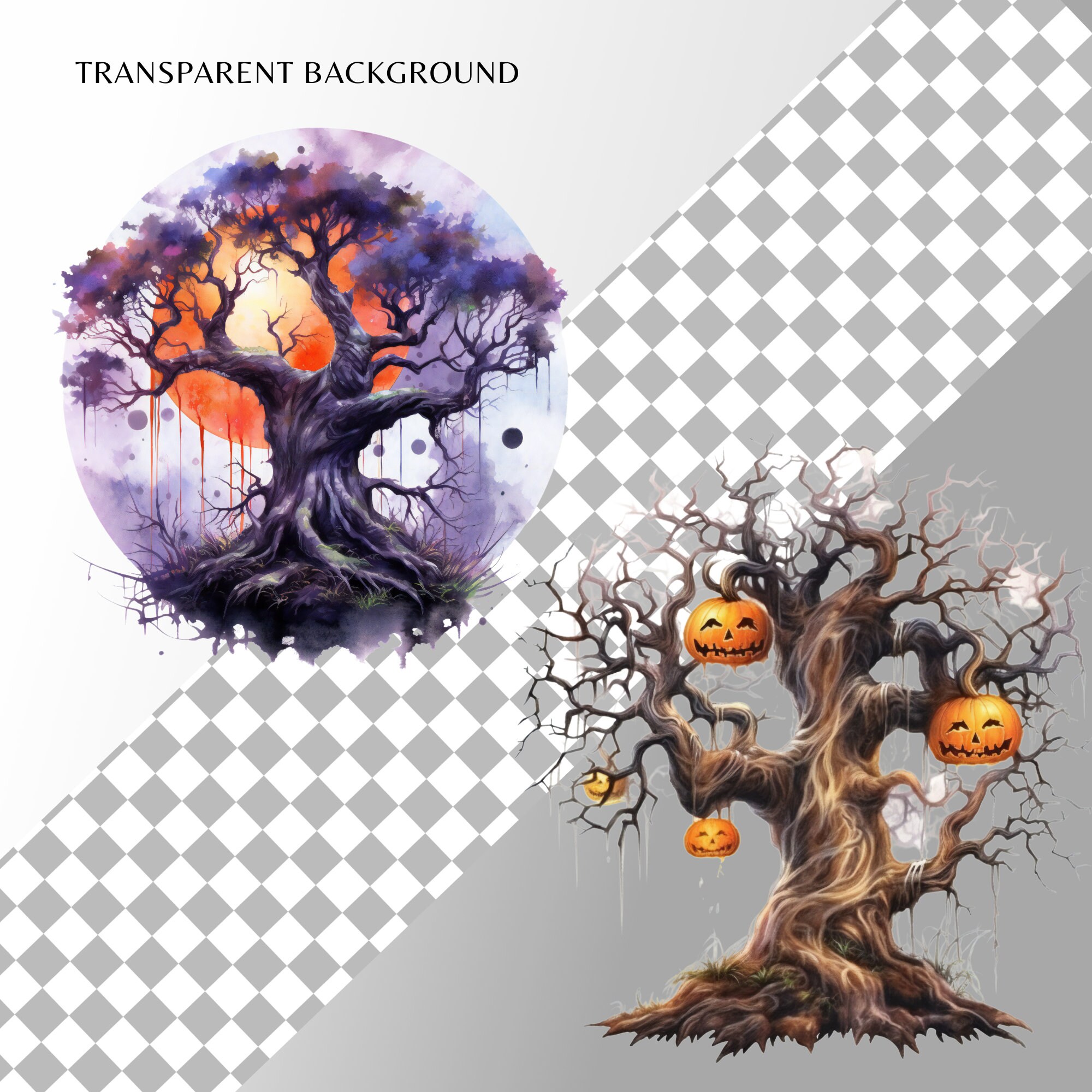 Halloween Trees Clipart | Haunted Trees Watercolor Png | Spooky ...