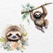 Watercolor Sloth Clipart Bundle With Flowers Png, Digital Download ...