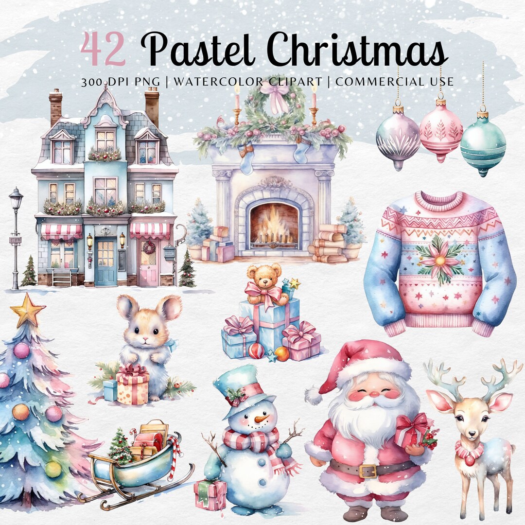 Pastel Christmas Clipart Bundle Png, Cozy Christmas Clipart, Digital ...