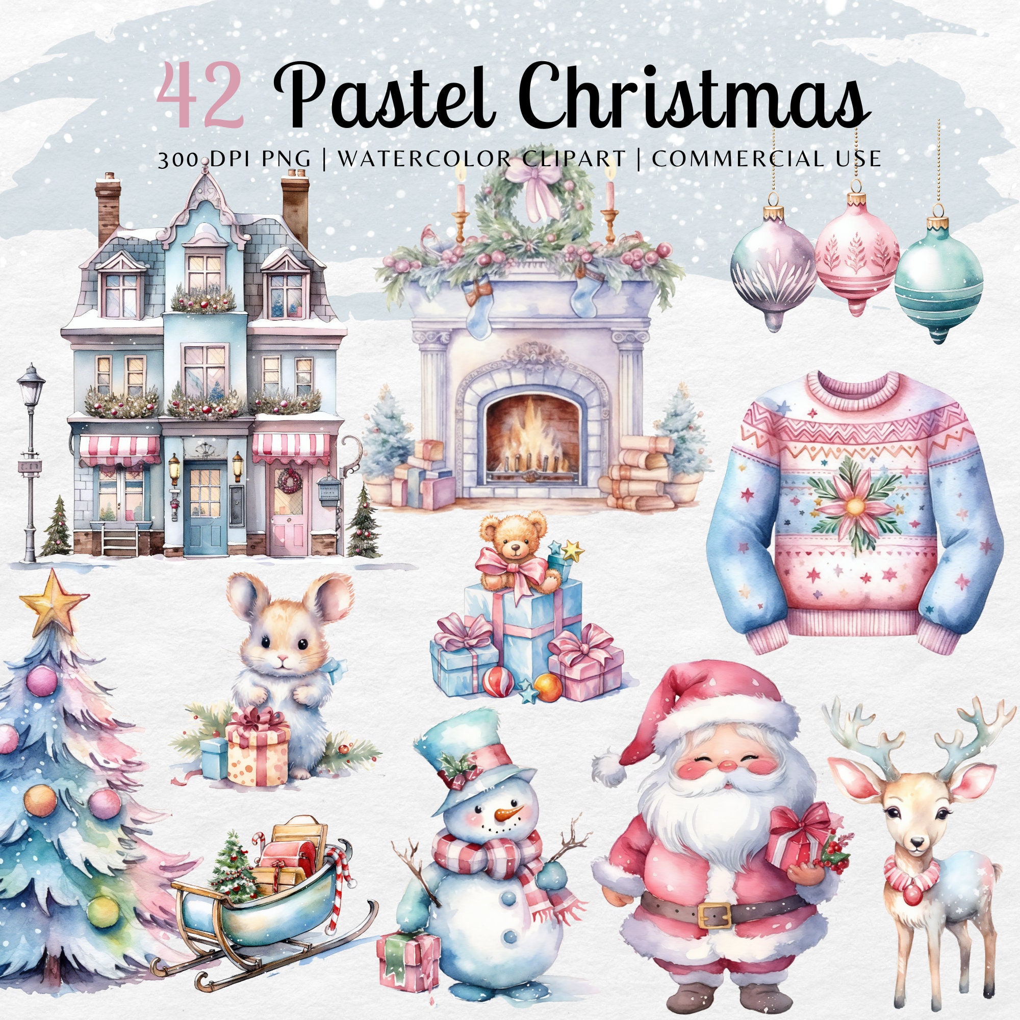Pastel Christmas Clipart Bundle Png, Cozy Christmas Clipart, Digital ...