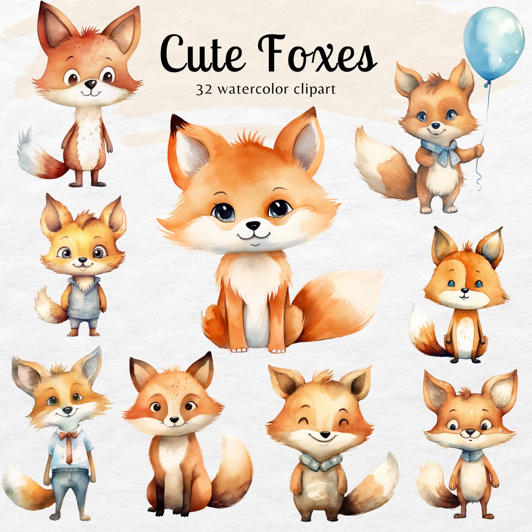 Fox Clipart Watercolor | Woodland Animals Png, Nursery Clipart, Cute ...