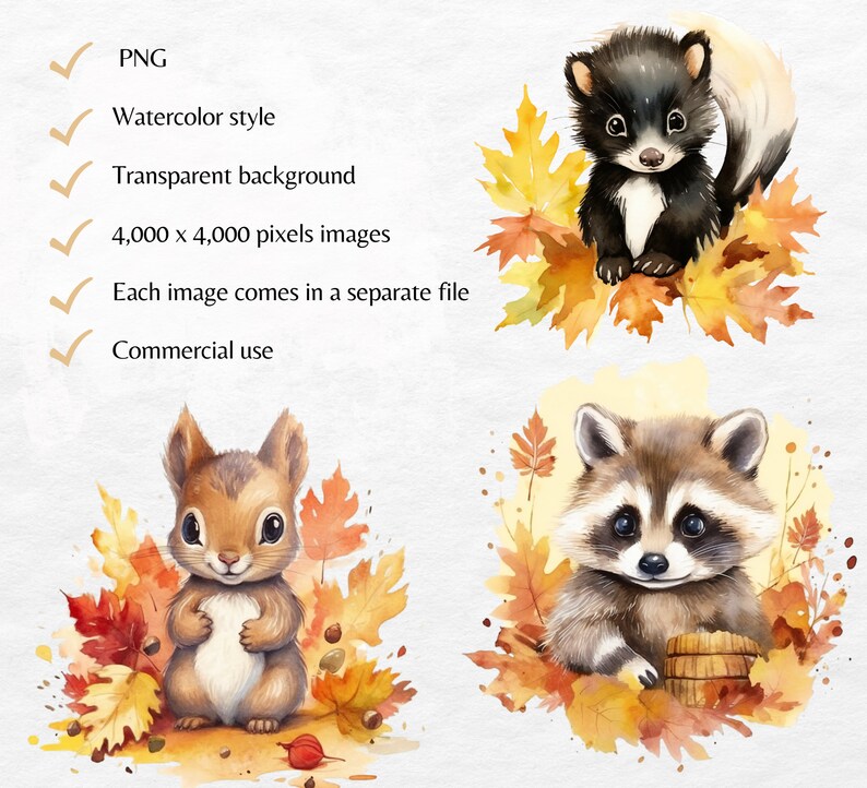 Fall Woodland Baby Animals Watercolor Clipart |fall Png | Nursery Decor ...