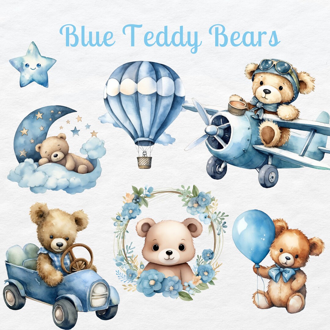 Blue Teddy Bear Clipart, Digital Download | Commercial Use | Baby ...