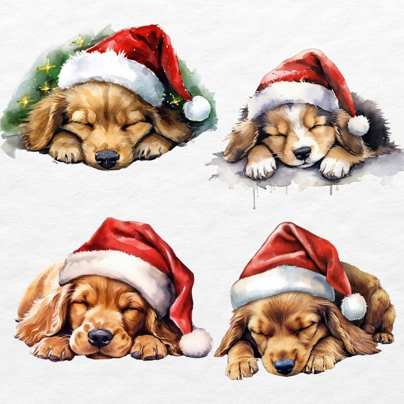 Watercolor Christmas Dogs Clipart Bundle: Santa Pups (digital Download ...