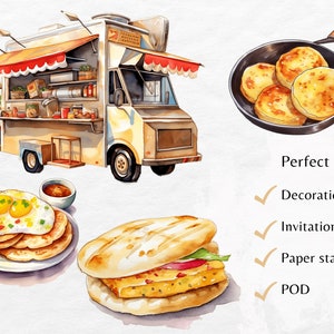 Arepas Watercolor Clipart Bundle: Restaurant Food Truck PNG Images ...