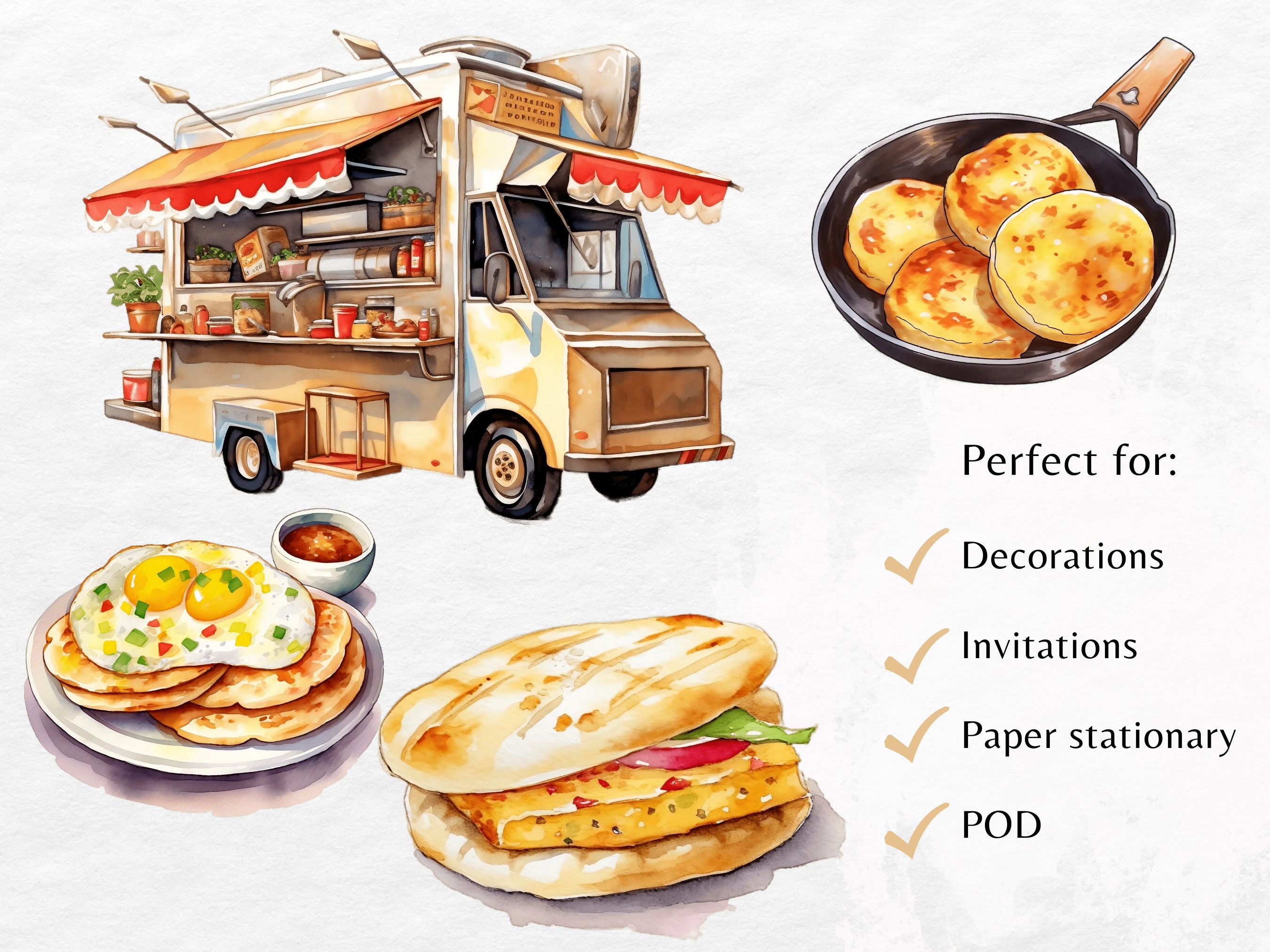 Arepas Watercolor Clipart Bundle: Restaurant Food Truck PNG Images ...