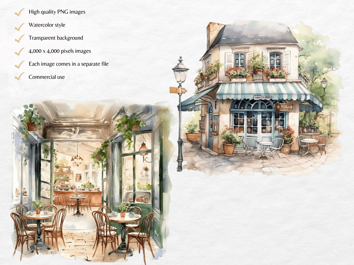 French Cafe Watercolor Clipart Bundle | Paris Girl Clipart Png ...