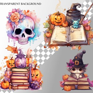 Halloween Clipart | Cute Halloween Pumpkin Watercolor Png | Cat, Skull ...