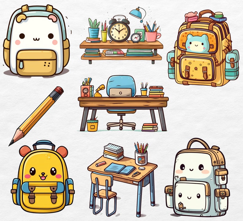 Kawaii School Clipart Cute Back to School Png Teacher - Etsy Canada