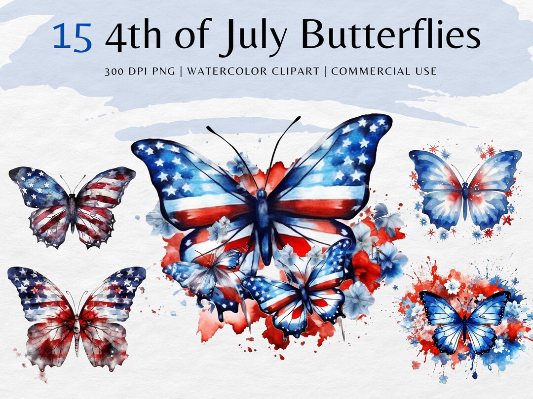 4th of July Clipart Butterflies Png Bundle | Patriotic 4th July Png ...