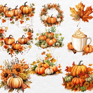 Watercolor Pumpkin Clipart: Fall Leaves PNG Bundle (digital Download ...