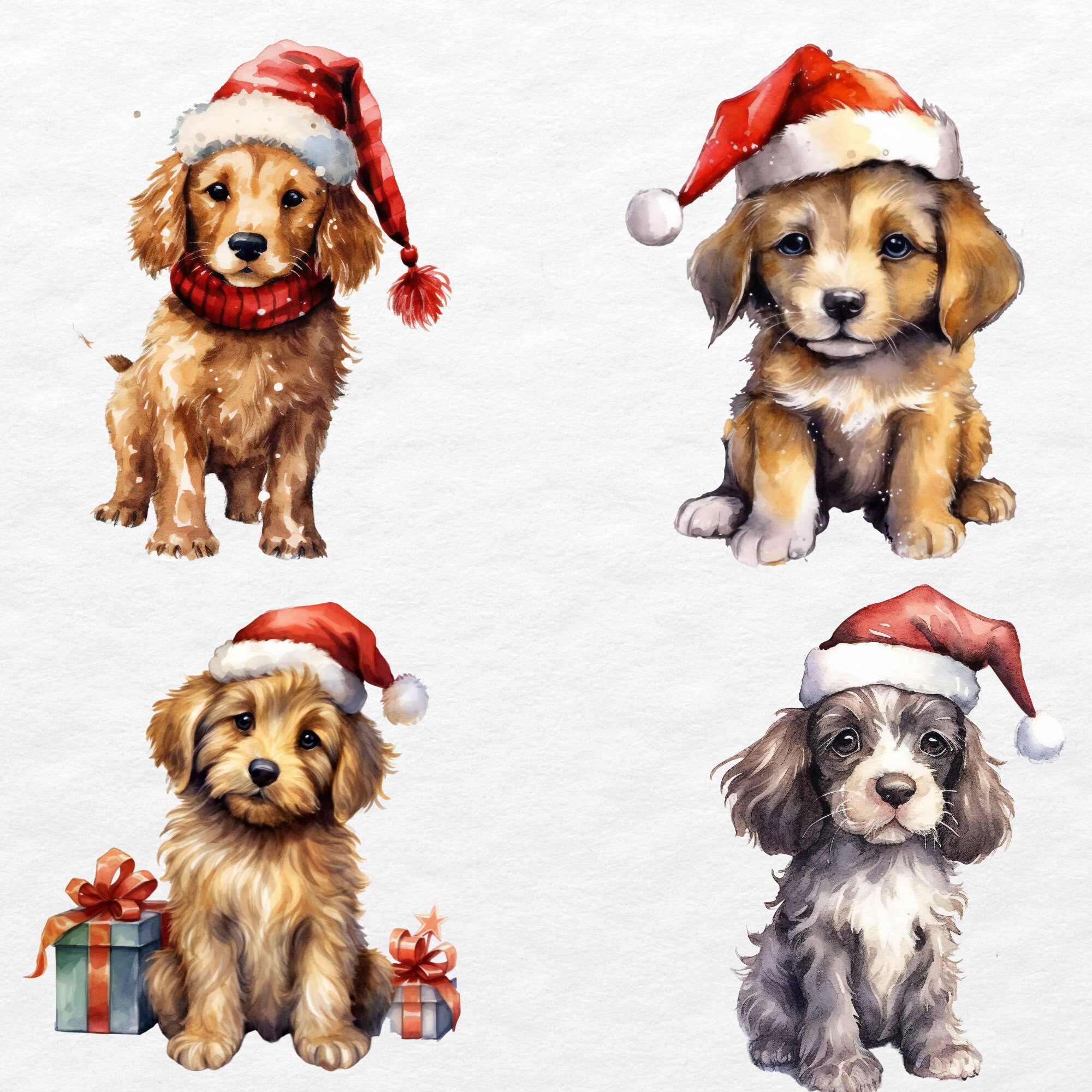 Watercolor Christmas Dogs Clipart Bundle: Santa Pups (digital Download ...