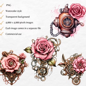 Steampunk Watercolor Flowers Clipart Bundle | Fantasy Floral Png ...