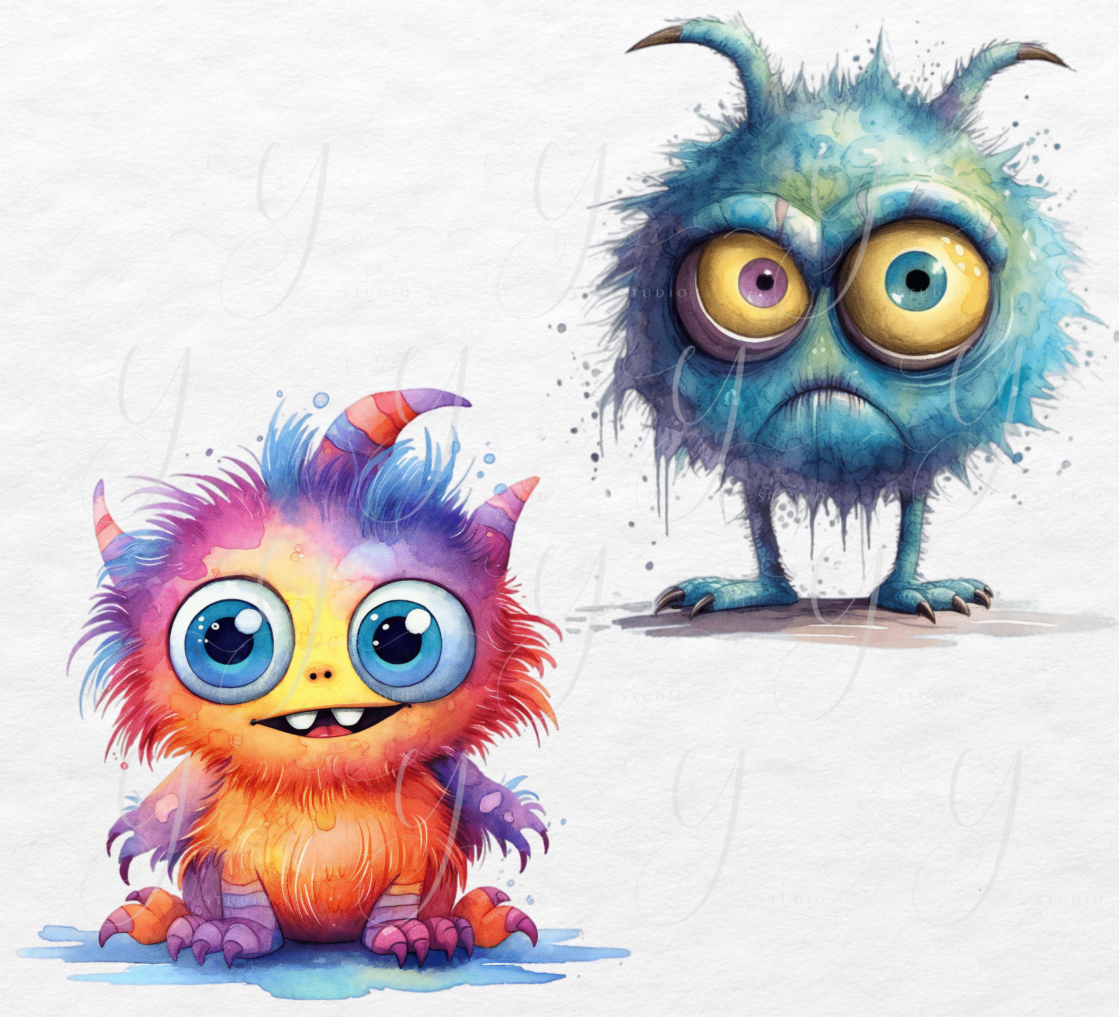 Cute Monster Clipart Watercolor Bundle Fantasy Monsters Png - Etsy
