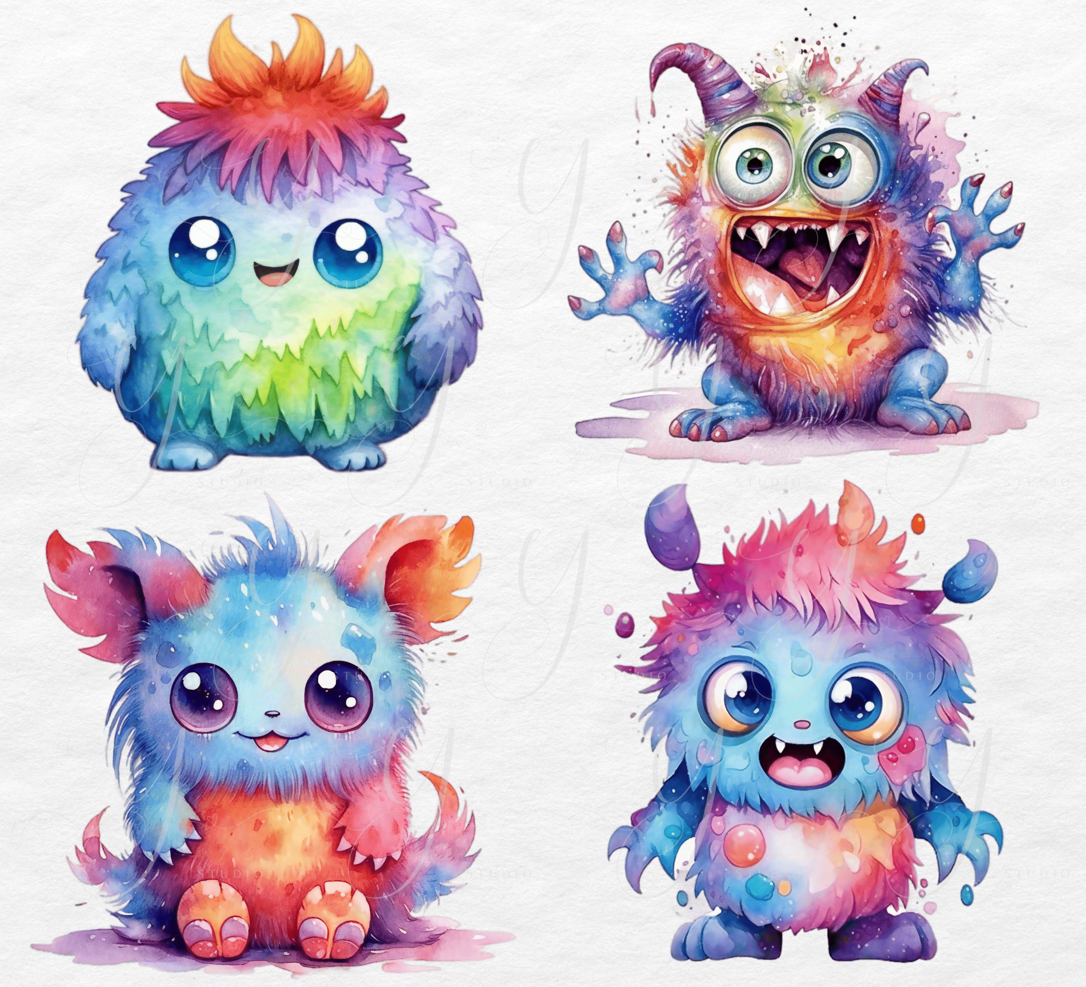 Cute Monster Clipart Watercolor Bundle | Fantasy Monsters Png | Instant ...