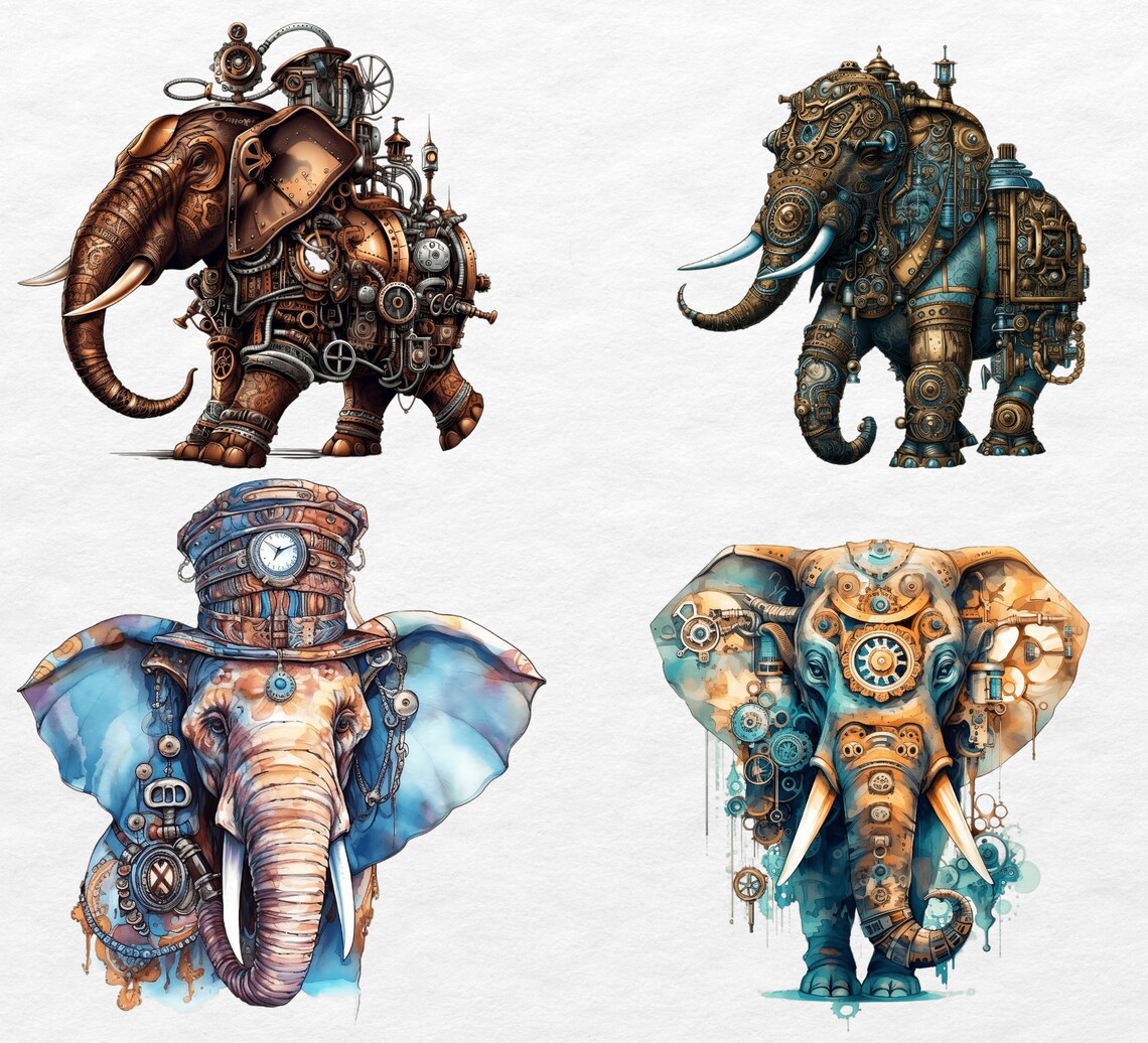 Steampunk Animals Watercolor Clipart Bundle Fantasy Animals - Etsy