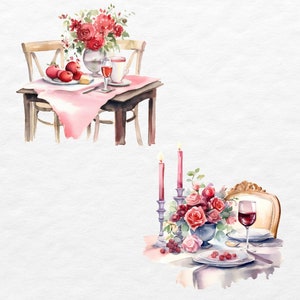 Romantic Clipart Dinner Tables Watercolor Bundle | Valentines Png ...