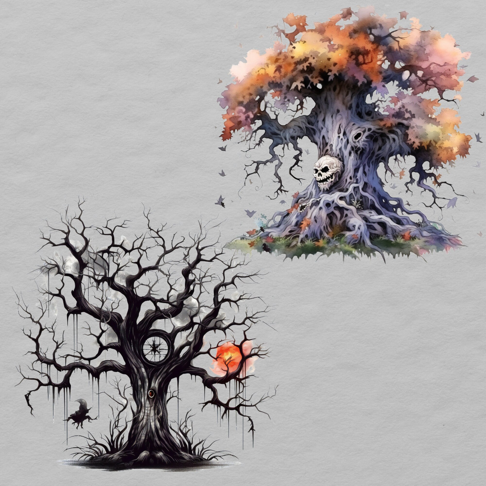 Halloween Trees Clipart | Haunted Trees Watercolor Png | Spooky ...