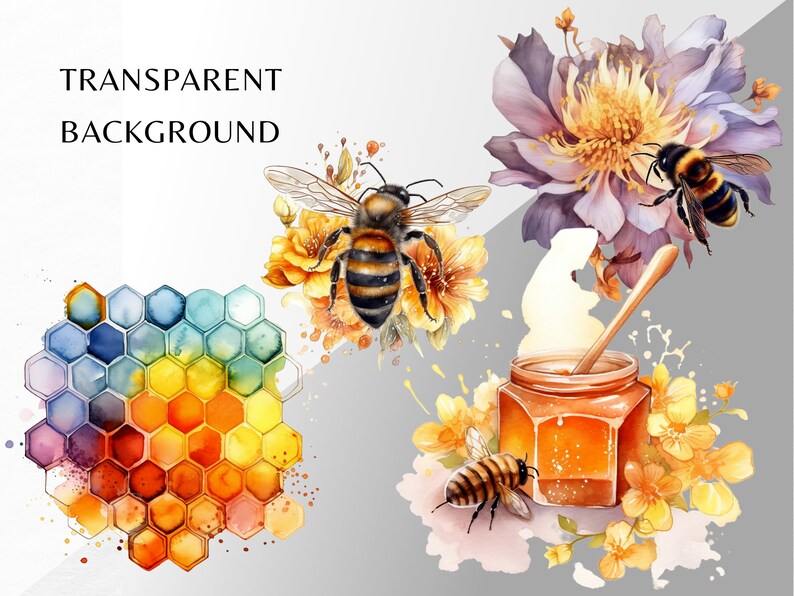 Bees Watercolor Clip Art Bundle PNG Honey Bee on Sunflower - Etsy