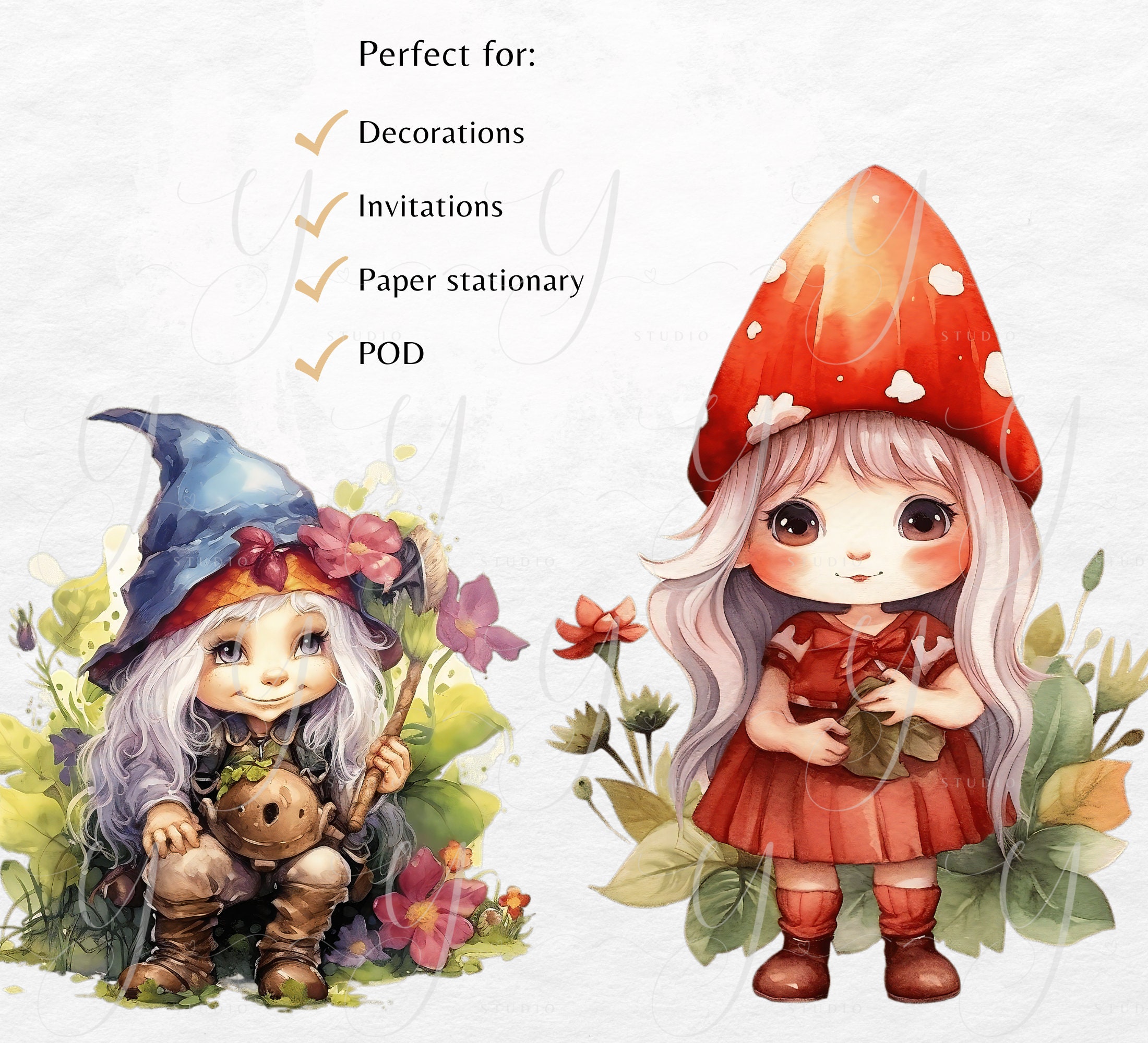 Garden Gnomes Clipart Watercolor Bundle Whimsical Fantasy - Etsy