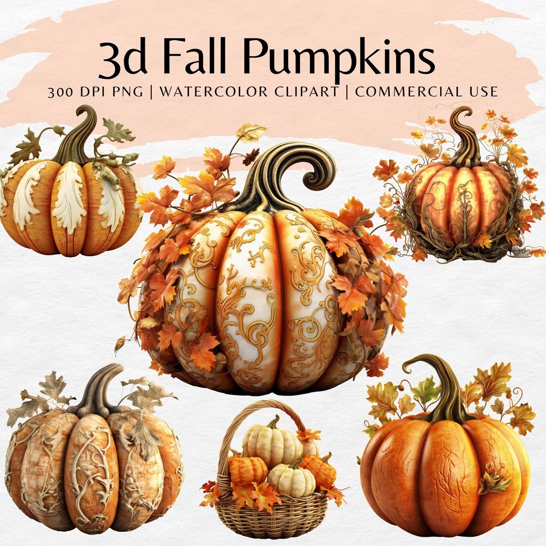 3d Pumpkin Fall Clipart | Halloween Pumpkin Watercolor Png | Fall Png ...