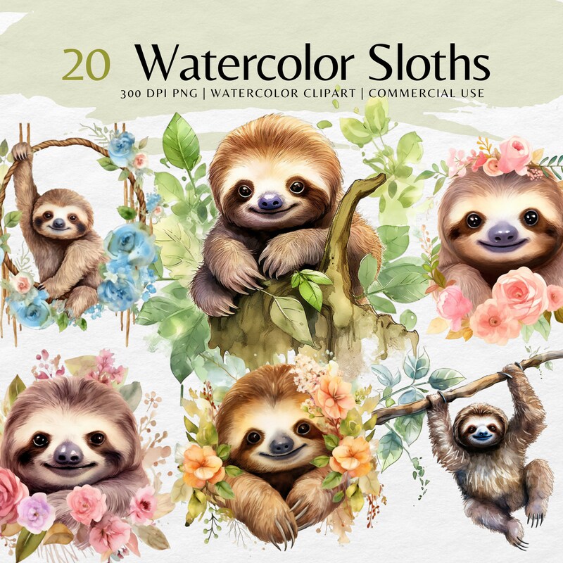 Sloth Watercolor - Etsy