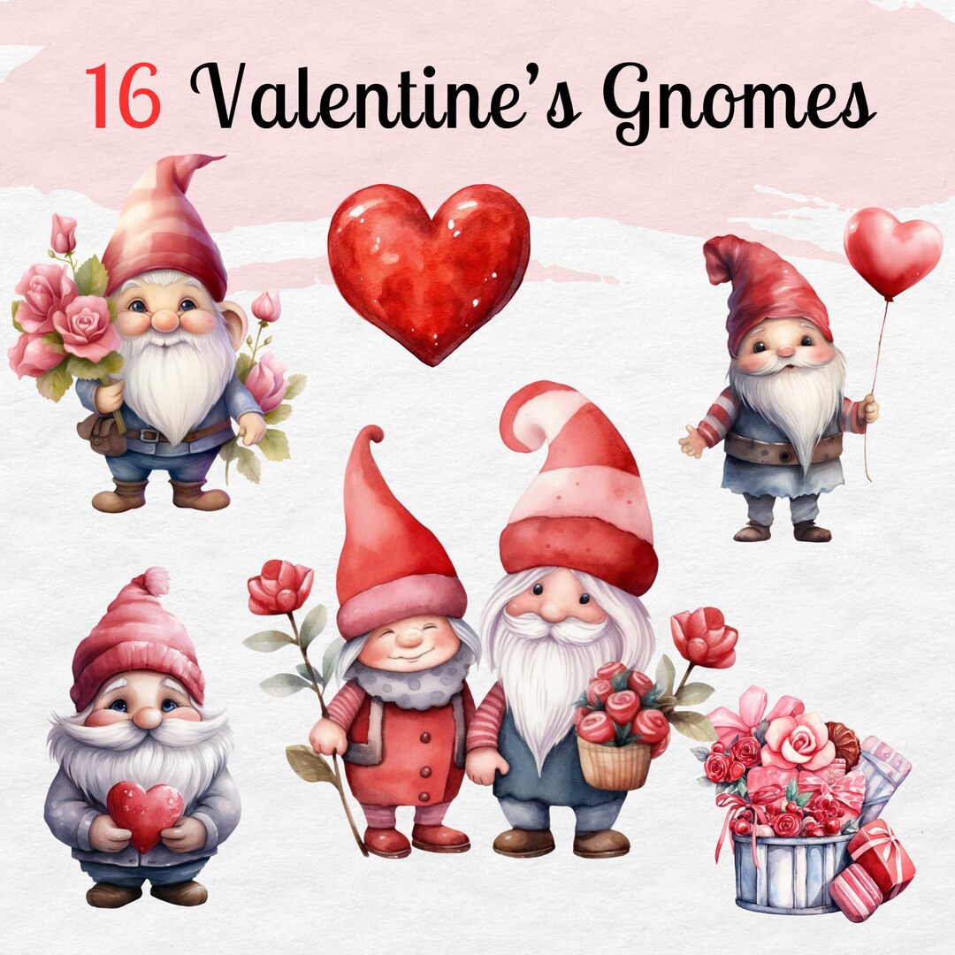 Valentine's Day Gnomes Clipart Watercolor Bundle | Valentines Png ...