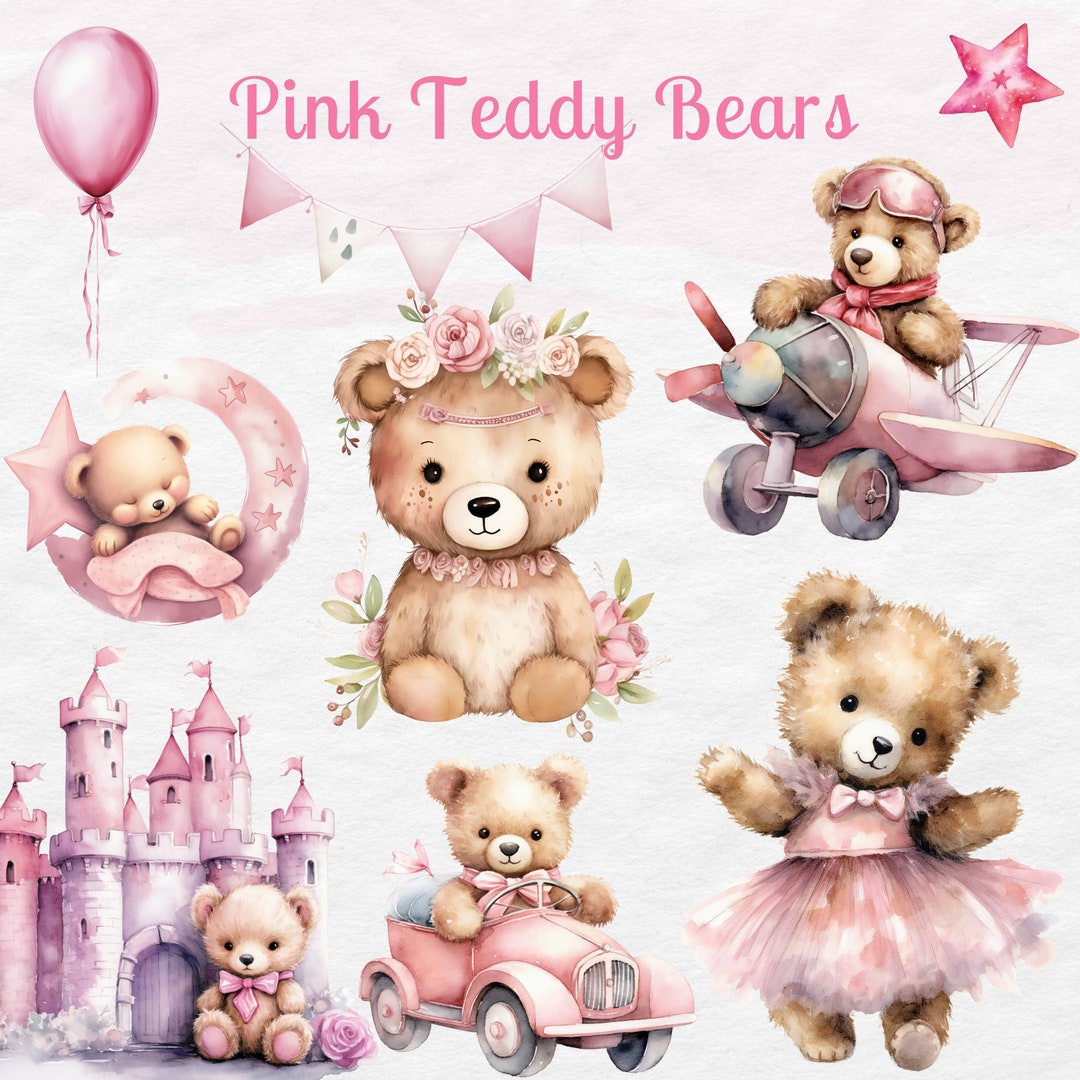 Teddy Bear Clipart Pink, Digital Download | Commercial Use | Baby ...