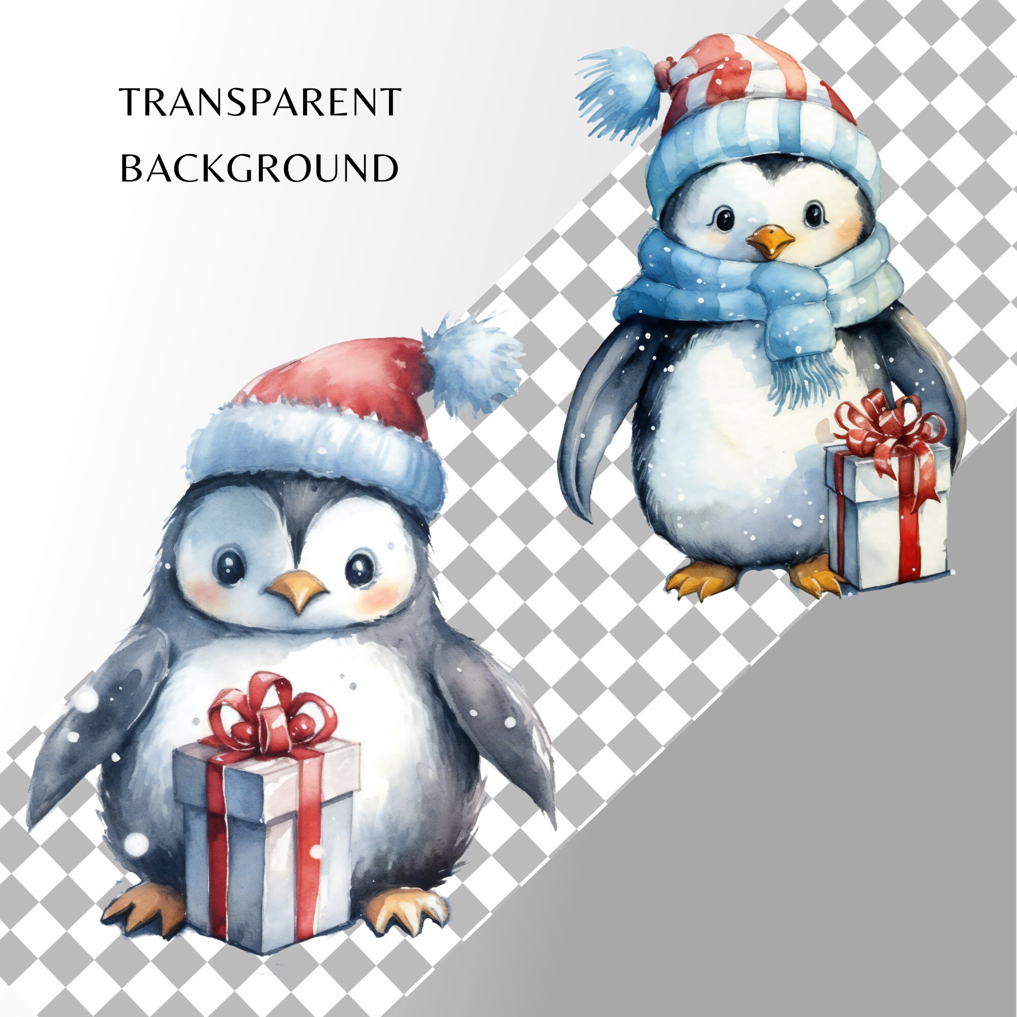 Christmas Penguins Watercolor Clipart | Holiday PNG Images - Etsy