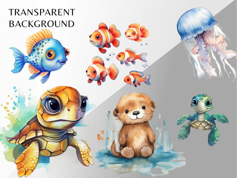 Cute Under the Sea Animals Watercolor Clip Art Bundle Sea - Etsy