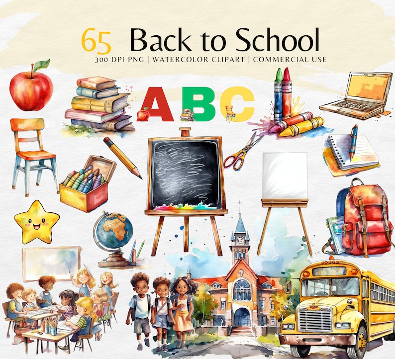 Watercolor School Clipart Back to School Png Teacher - Etsy Canada