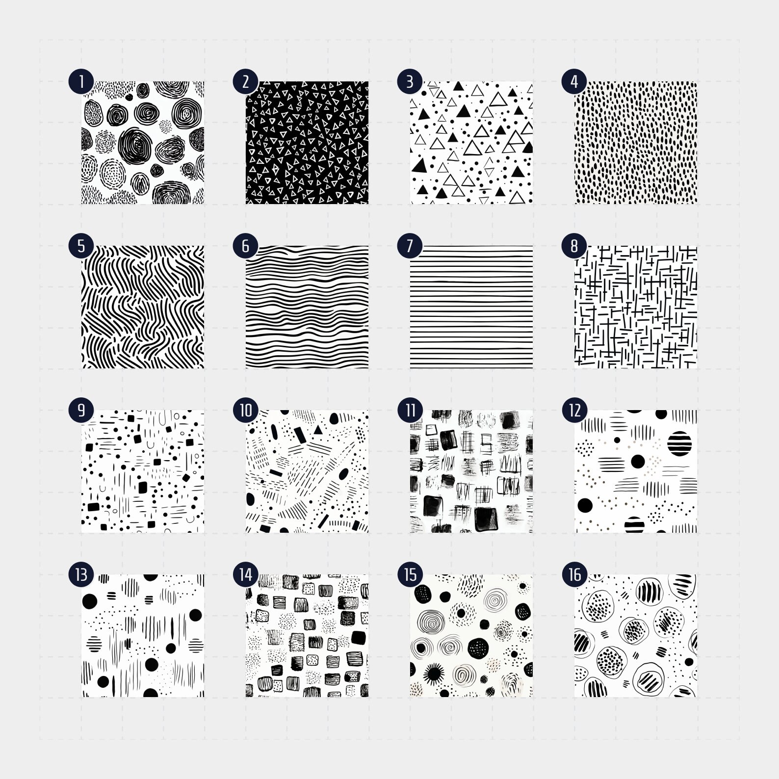 Hand Drawn Seamless Patterns, Digital Paper With Shapes, Shapes Collage ...