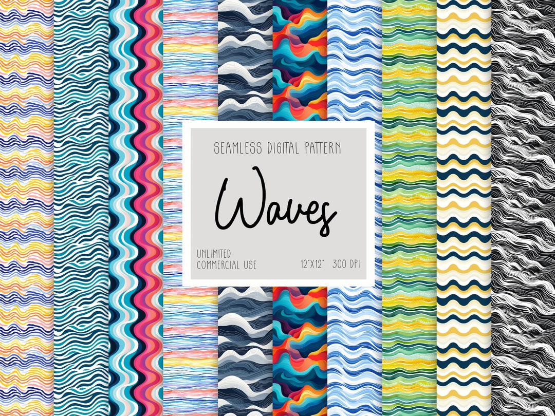 Waves Seamless Patterns, Digital Paper With Waves, Waves Collage Sheets ...