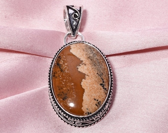 Rhodonite Pendant With Silver Chain Necklace 925 Sterling Silver Pendant Necklace Big Size ...