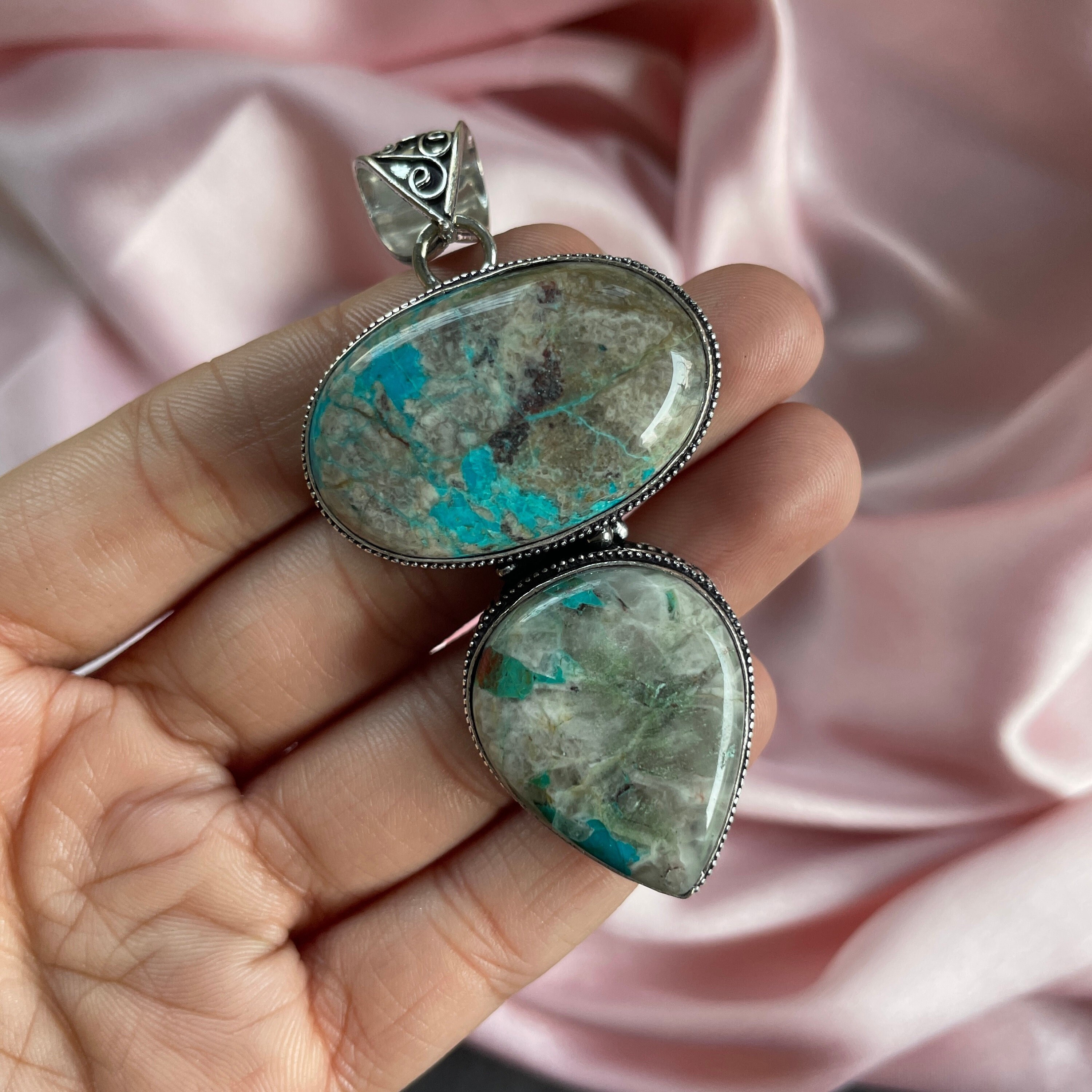 Azurite Pendant With Silver Chain Necklace 925 Sterling Silver - Etsy