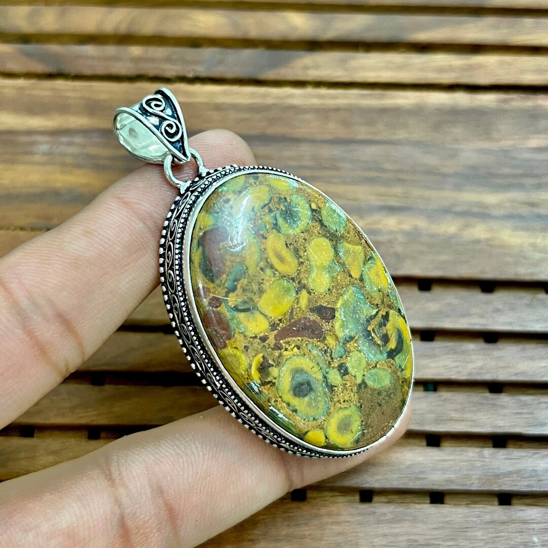 Bamboo Jasper 925 Sterling Silver Pendant - Handmade Gemstone Jewelry ...