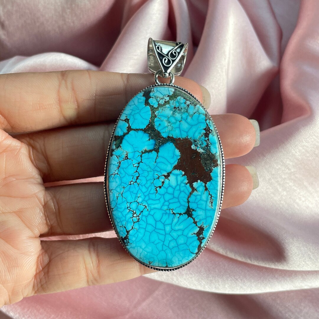 Turquoise Pendant With Silver Chain Necklace 925 Sterling Silver ...