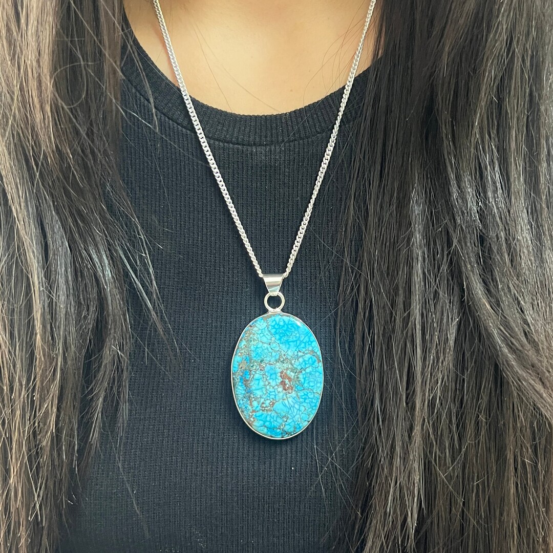 Turquoise Pendant With Silver Chain Necklace 925 Sterling Silver ...