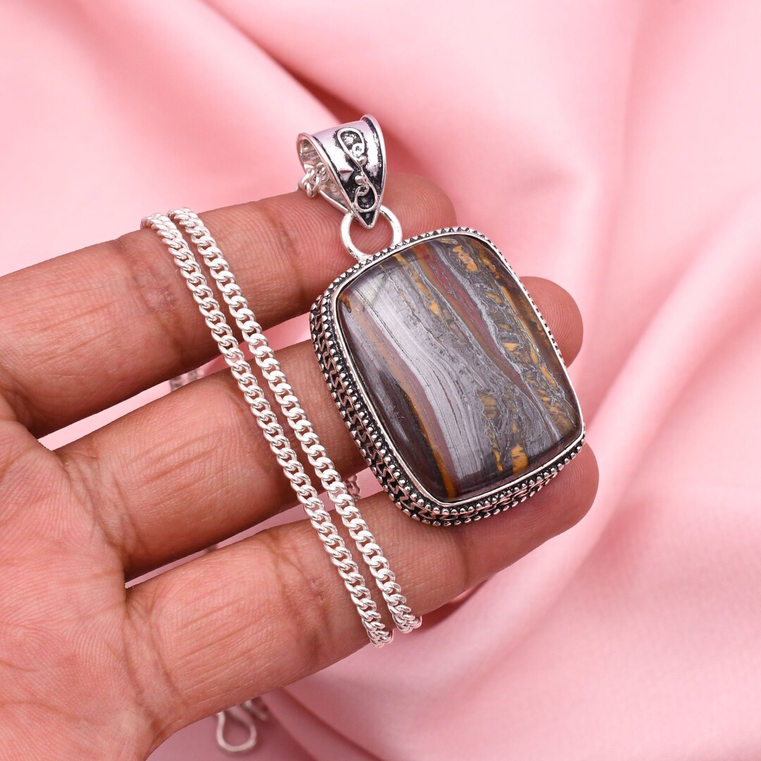 Iron Tiger Eyes Pendant With Silver Chain Necklace 925 Sterling Silver ...
