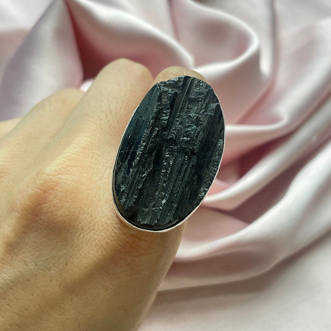Black Tourmaline Rough Ring 925 Sterling Silver Ring Handmade Silver ...