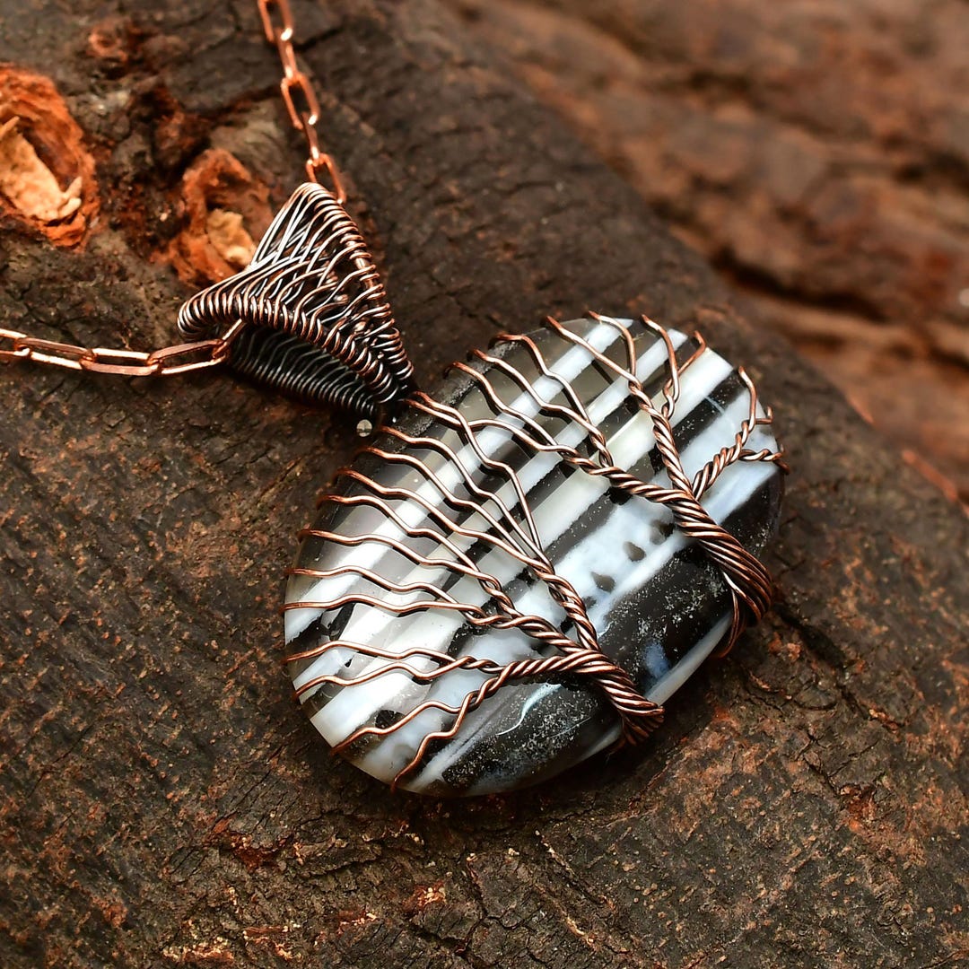 Banded Agate Pendant Copper Wire Wrapped Gemstone Pendant Copper ...