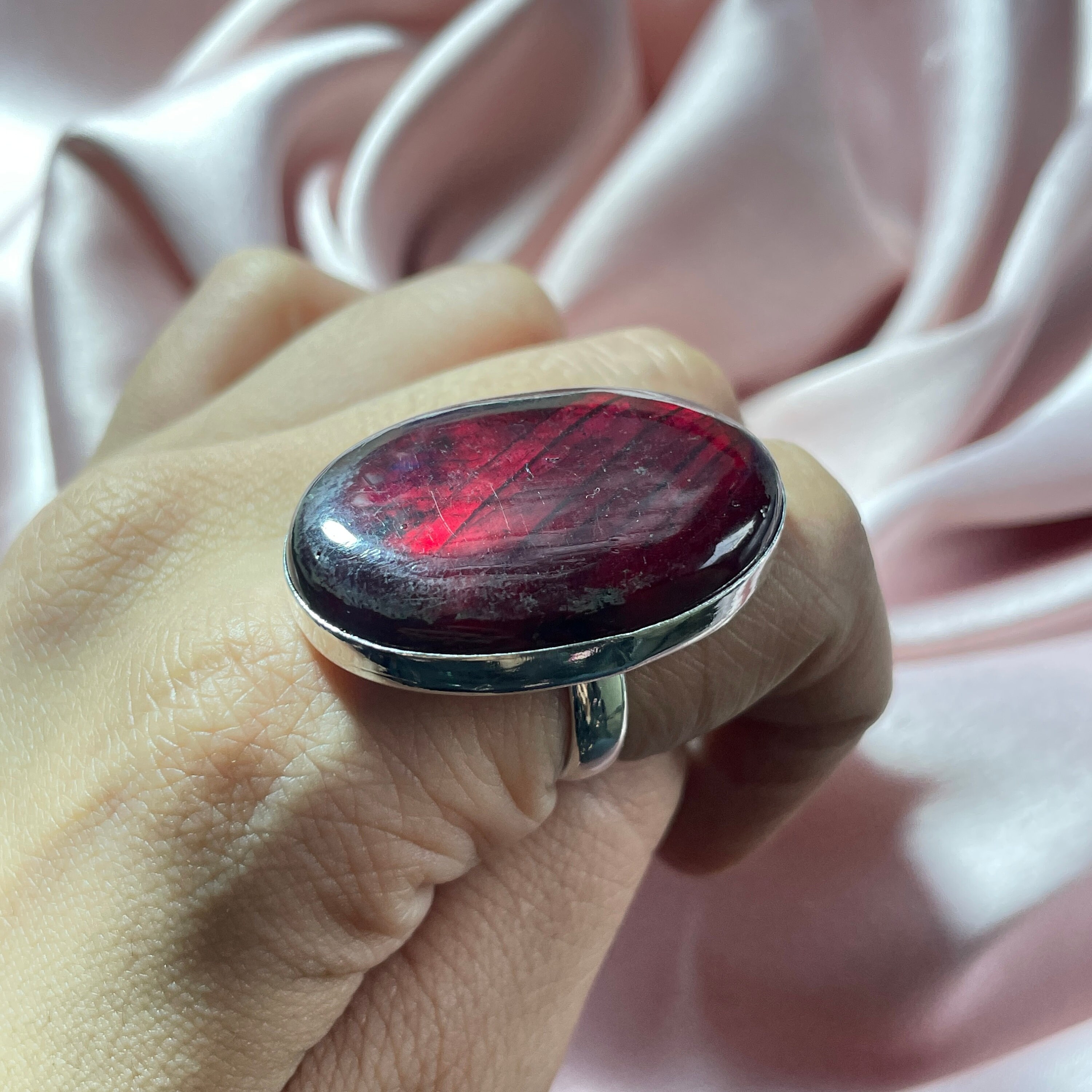 Handmade Red Labradorite Ring: Big Gemstone, 925 Sterling Silver - Etsy