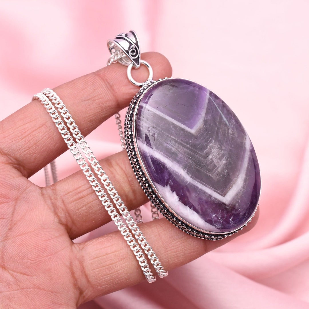 Amethyst Pendant With Silver Chain Necklace 925 Sterling Silver Pendant ...