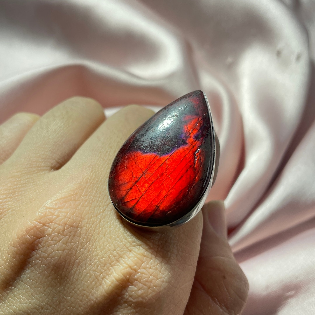 Handmade Red Labradorite Sterling Silver Ring: Big Gemstone Jewelry - Etsy
