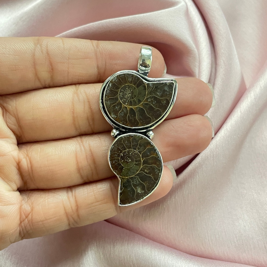 Ammonite Fossil Pendant With Silver Chain Necklace 925 Sterling Silver ...
