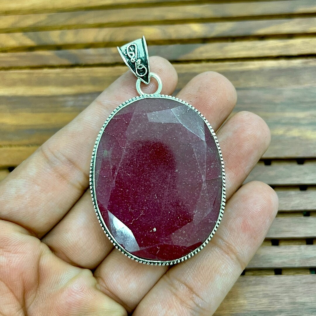 Ruby Pendant Gift for Her Ruby Silver Pendant 925 Sterling Silver ...