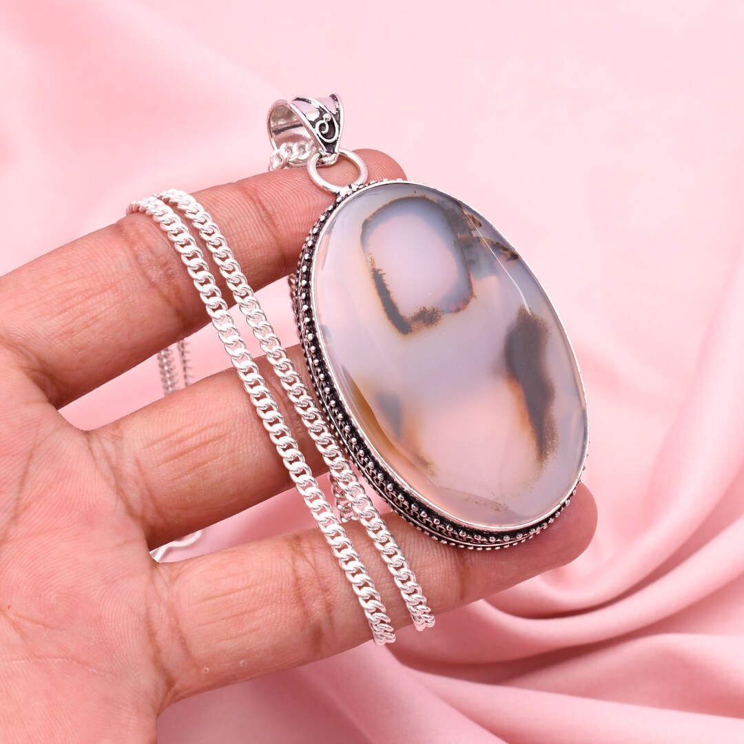 Russian Dendrite Pendant With Silver Chain Necklace 925 Sterling Silver ...