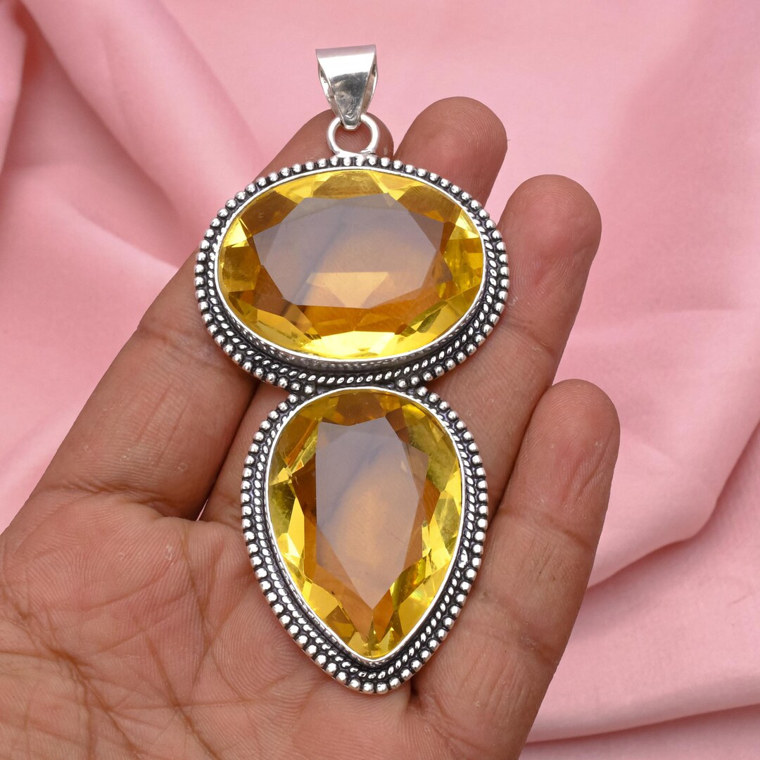 Handmade Citrine Sterling Silver Pendant Necklace: Large Gemstone ...