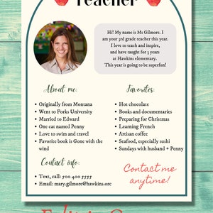 All About My Teacher Template, Meet the Teacher Printable, Get to Know ...