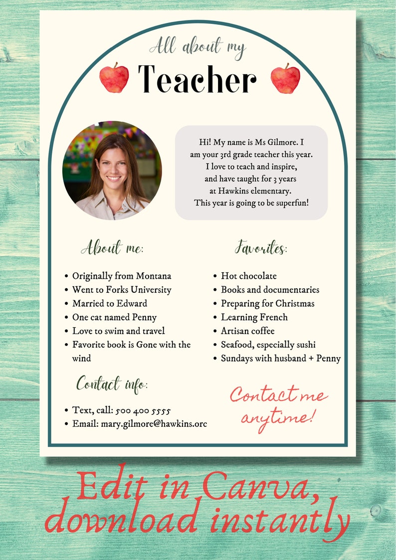 All About My Teacher Template, Meet the Teacher Printable, Get to Know ...